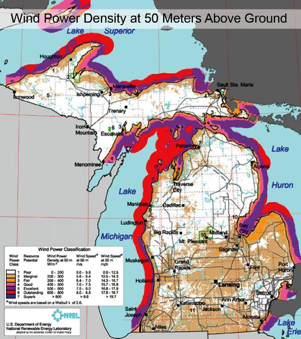 Most of Michigan is 'Poor' or 'Marginal' For Wind Energy – Michigan ...