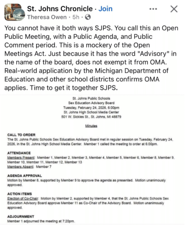 St. Johns Public Schools doesn’t name members of sex education advisory ...